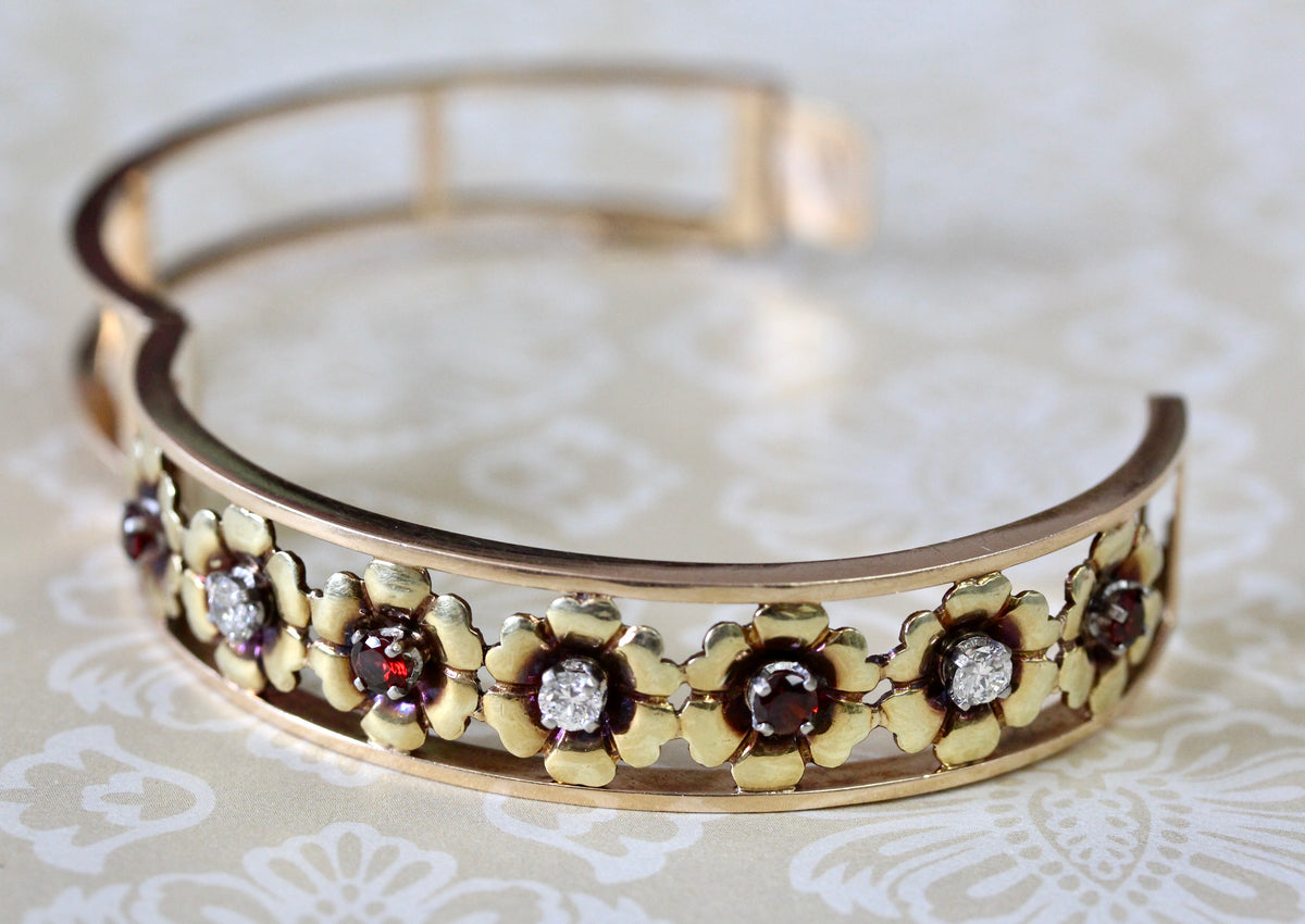 Garnet & Diamond Bangle Bracelet – Fancy Flea Antiques